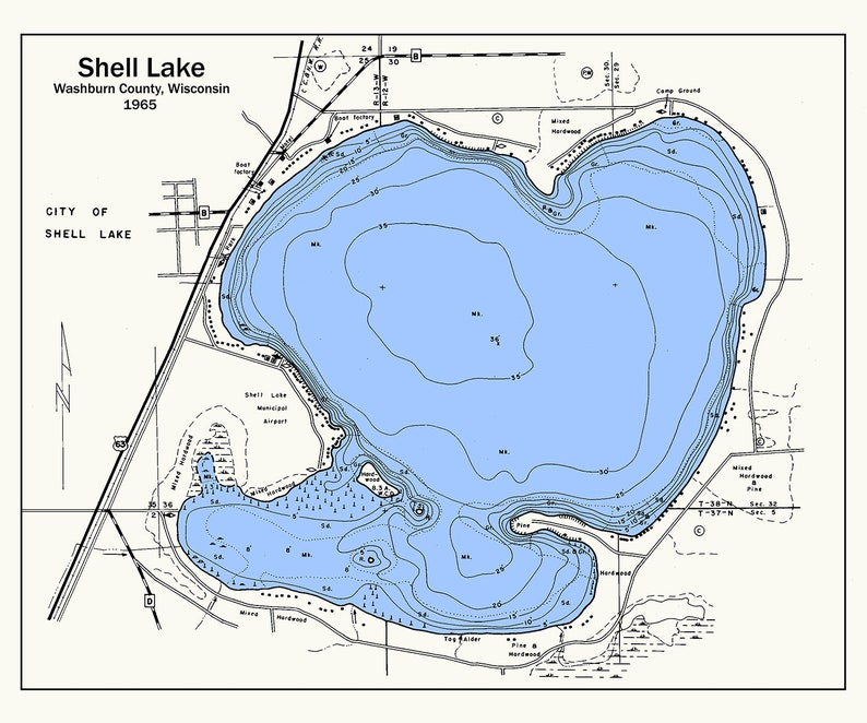 1965 Map of Shell Lake Washburn County Wisconsin - Etsy