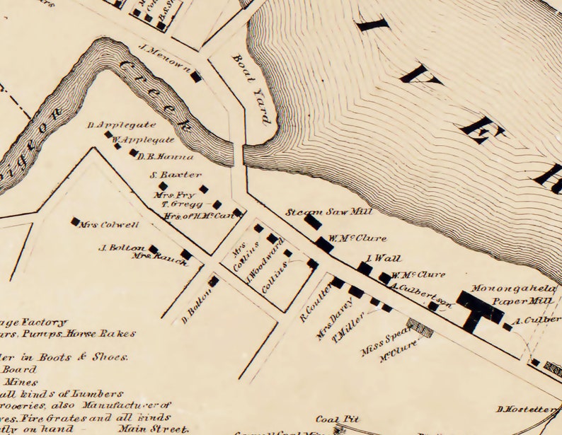 1861 Town Map of Monongahela City Washington County - Etsy