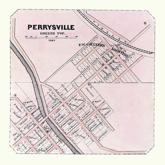 1861 Town Map of Perrysville Ashland County Ohio - Etsy