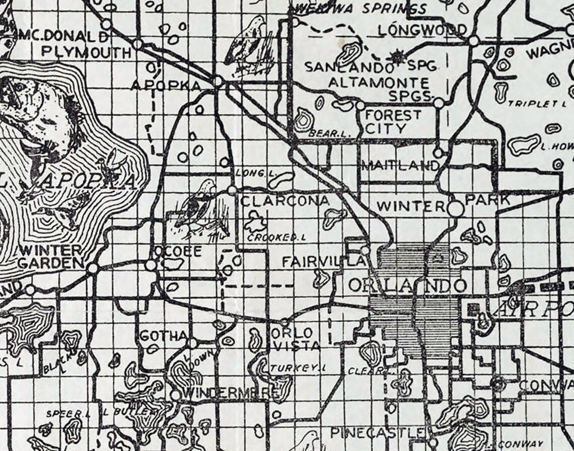 1920 Map of Orange County Florida Orlando | Etsy