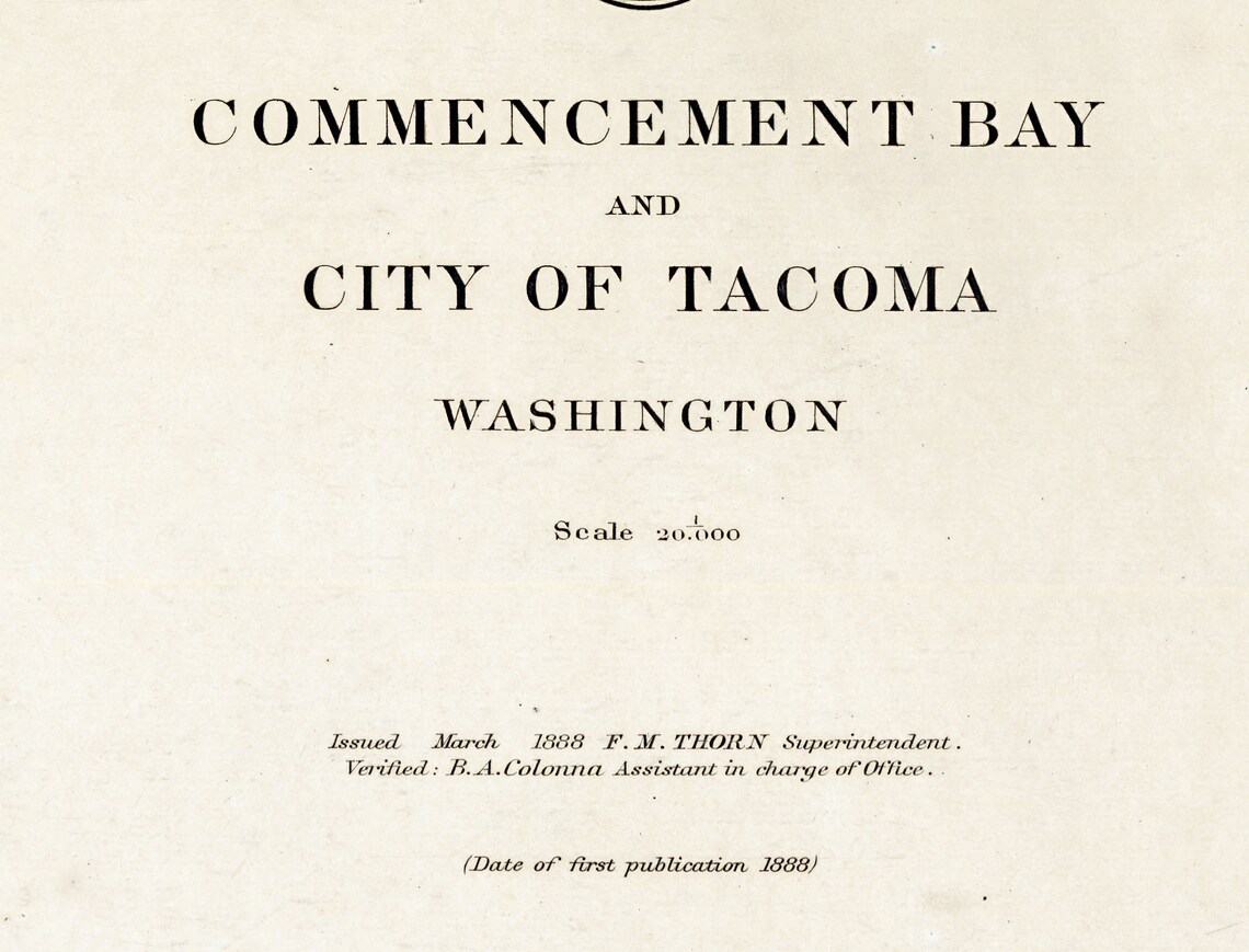 1888 Nautical Chart of Commencement Bay and City of Tacoma Washington ...