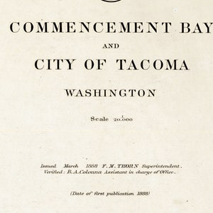 1888 Nautical Chart of Commencement Bay and City of Tacoma Washington ...