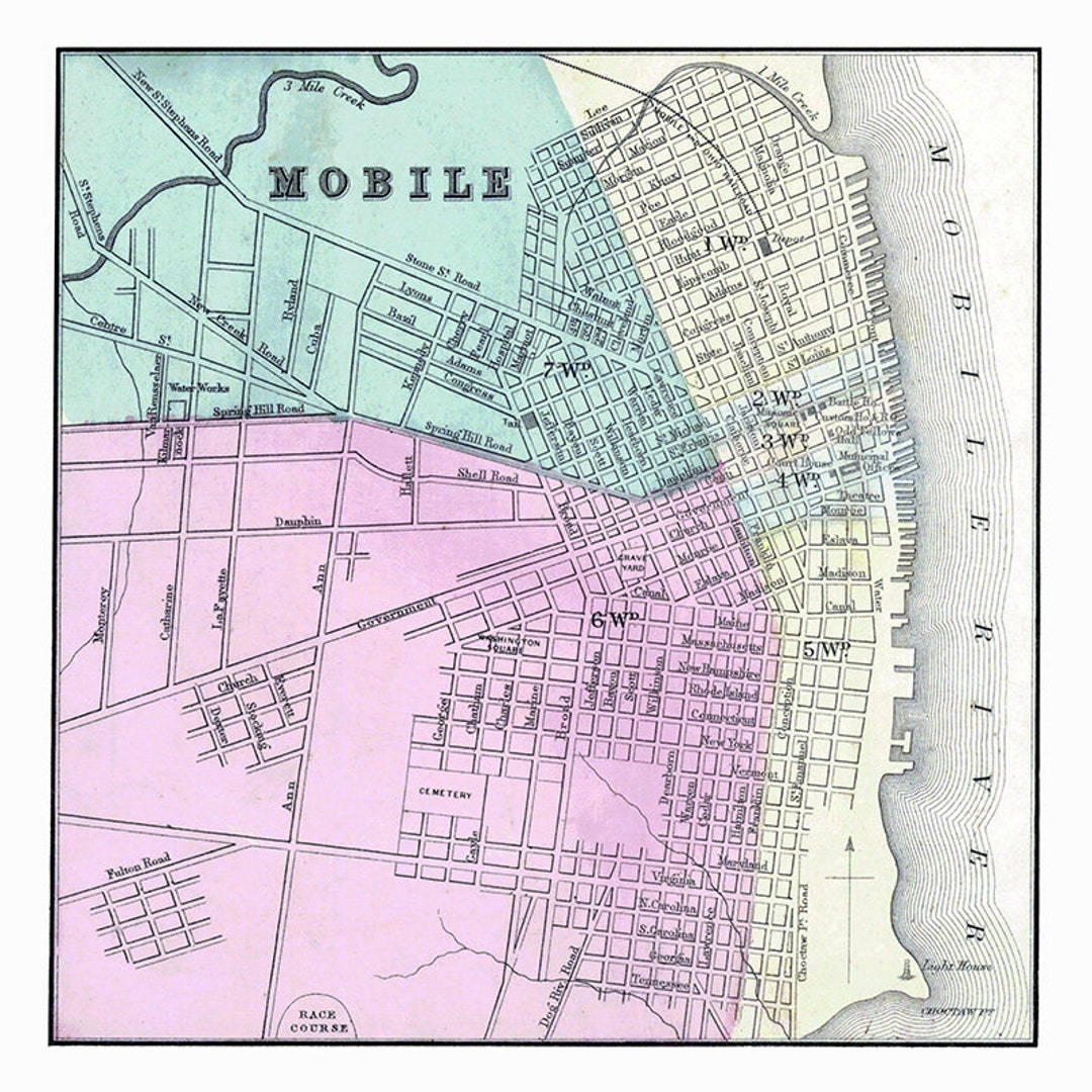 1867 Map of Mobile Alabama - Etsy