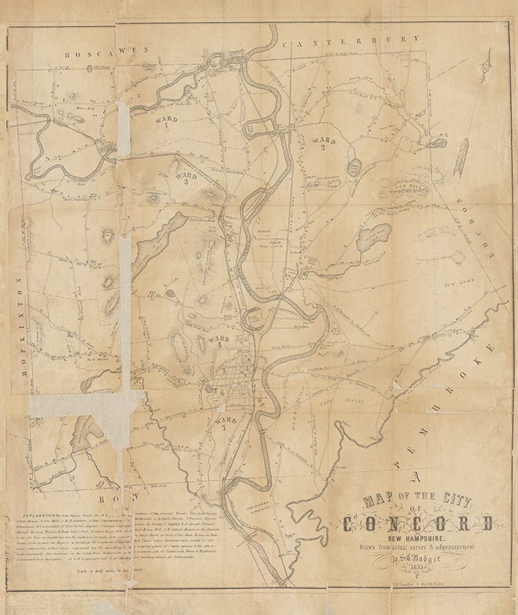 1855 Mapa de Concord New Hampshire - Etsy España