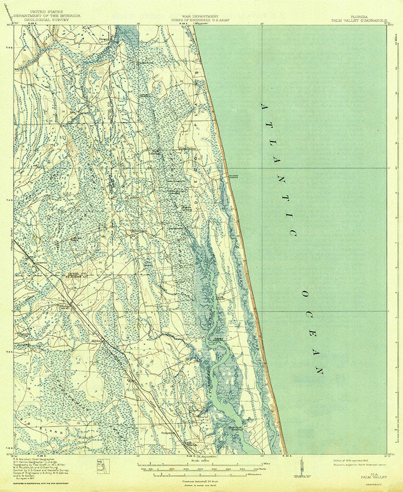 1918 Topo Map of Palm Valley Florida Quadrangle Ponte Vedra Beach - Etsy