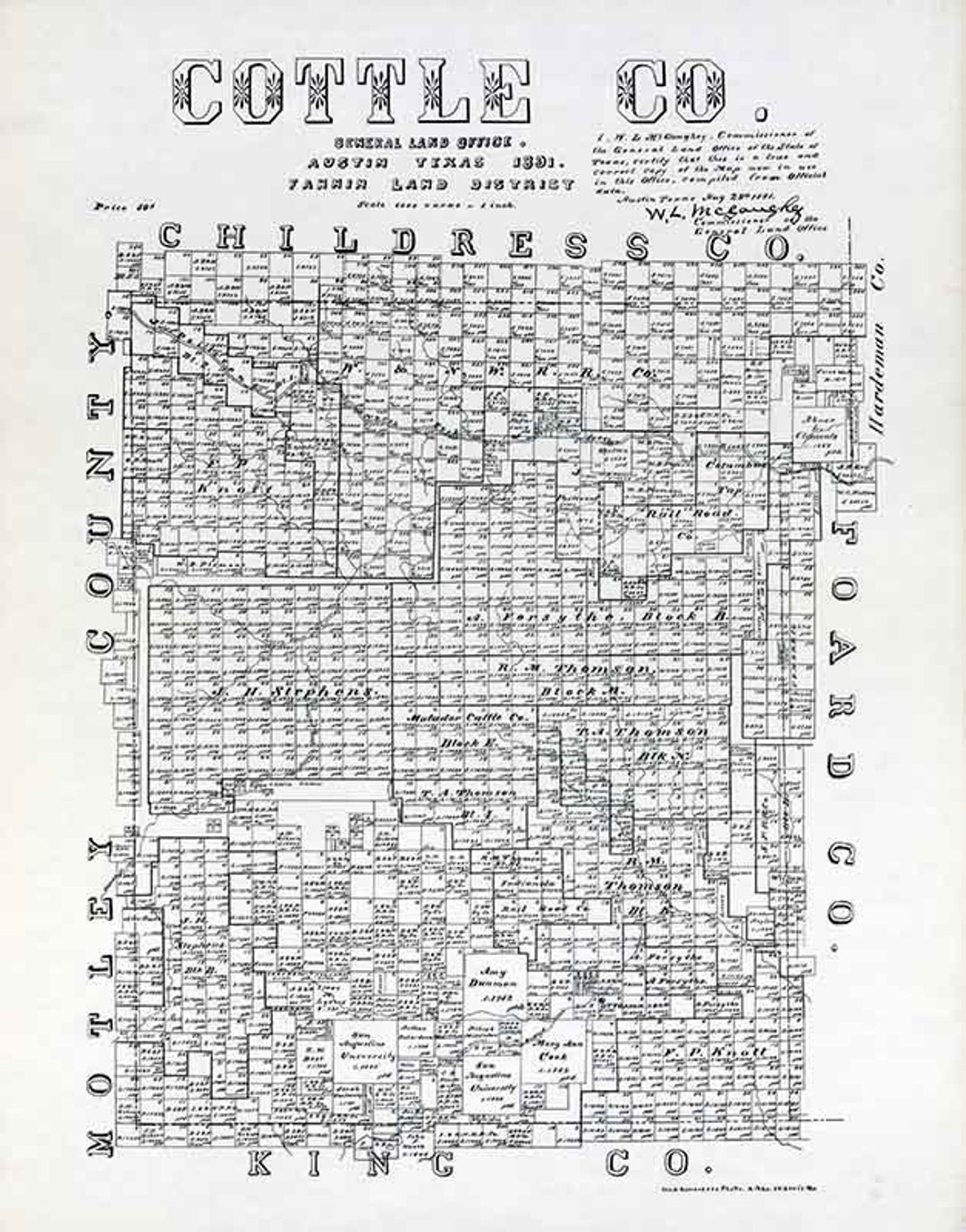 1891 Farm Line Map of Cottle County Texas - Etsy