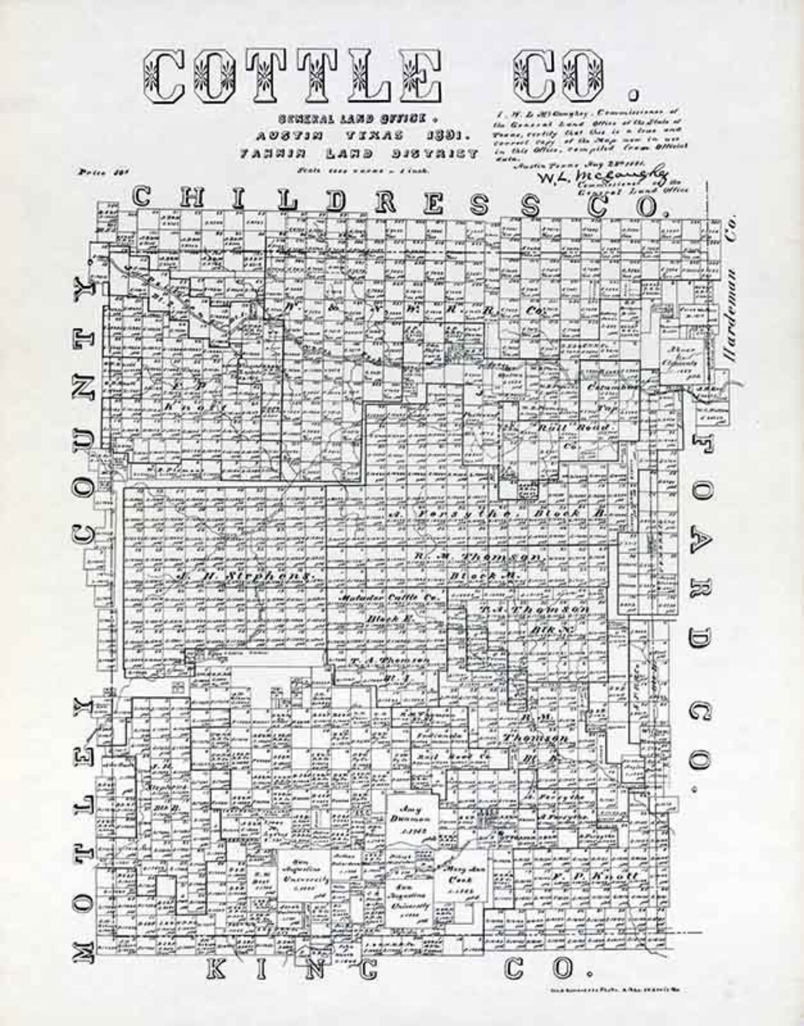 1891 Farm Line Map of Cottle County Texas - Etsy