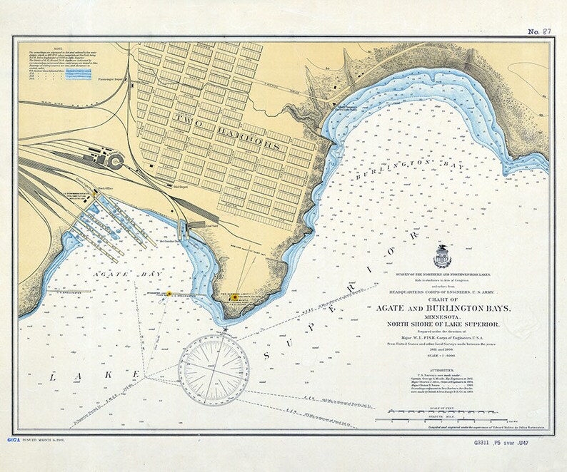 1901 Nautical Map of Agate & Burlington Bays Minnesota Lake | Etsy