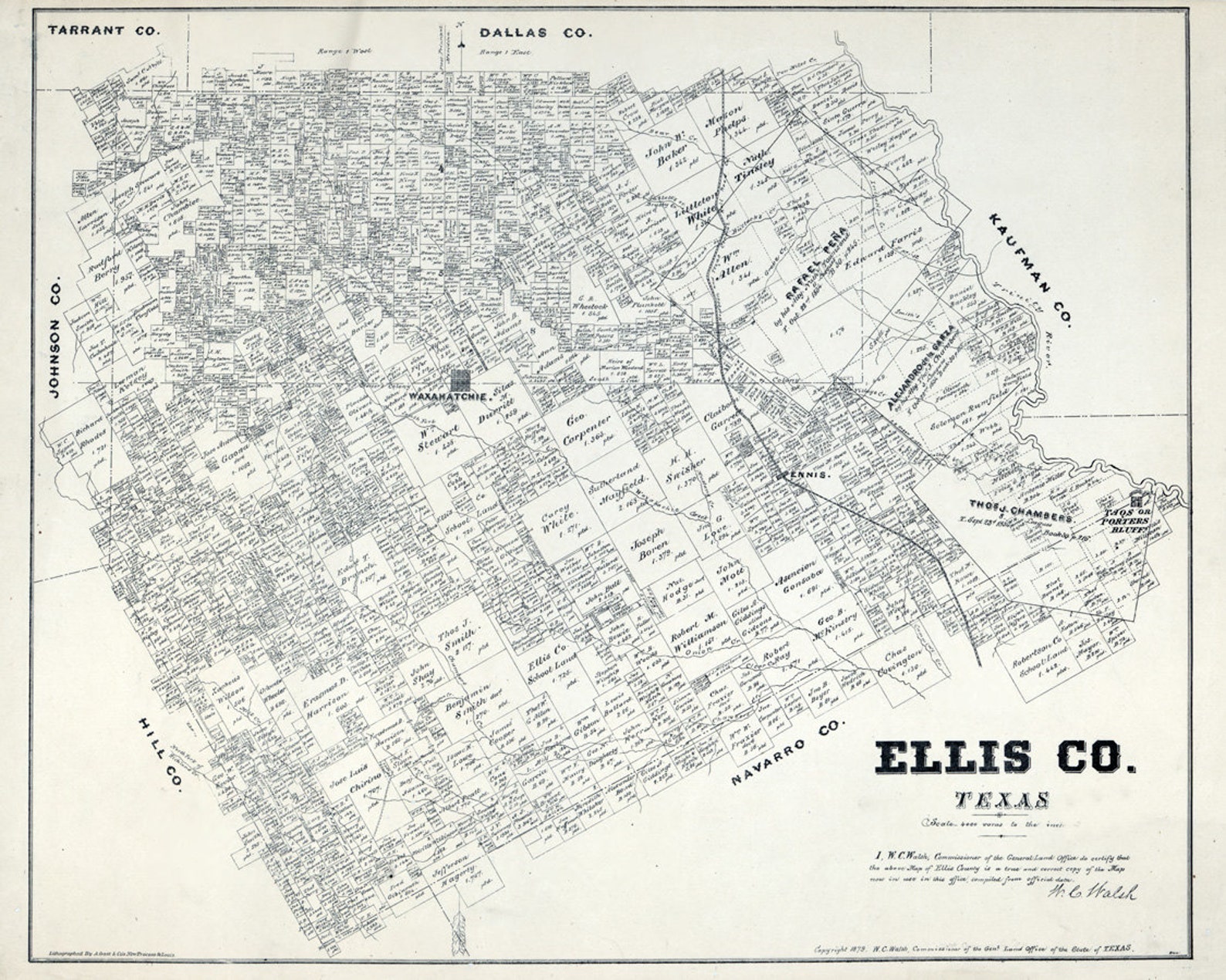 1879 Farm Line Map of Ellis County Texas - Etsy