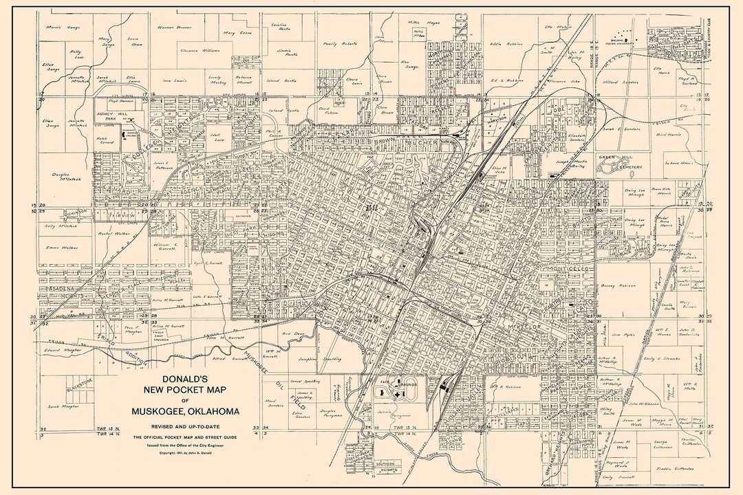 1911 Map of Muskogee Oklahoma - Etsy