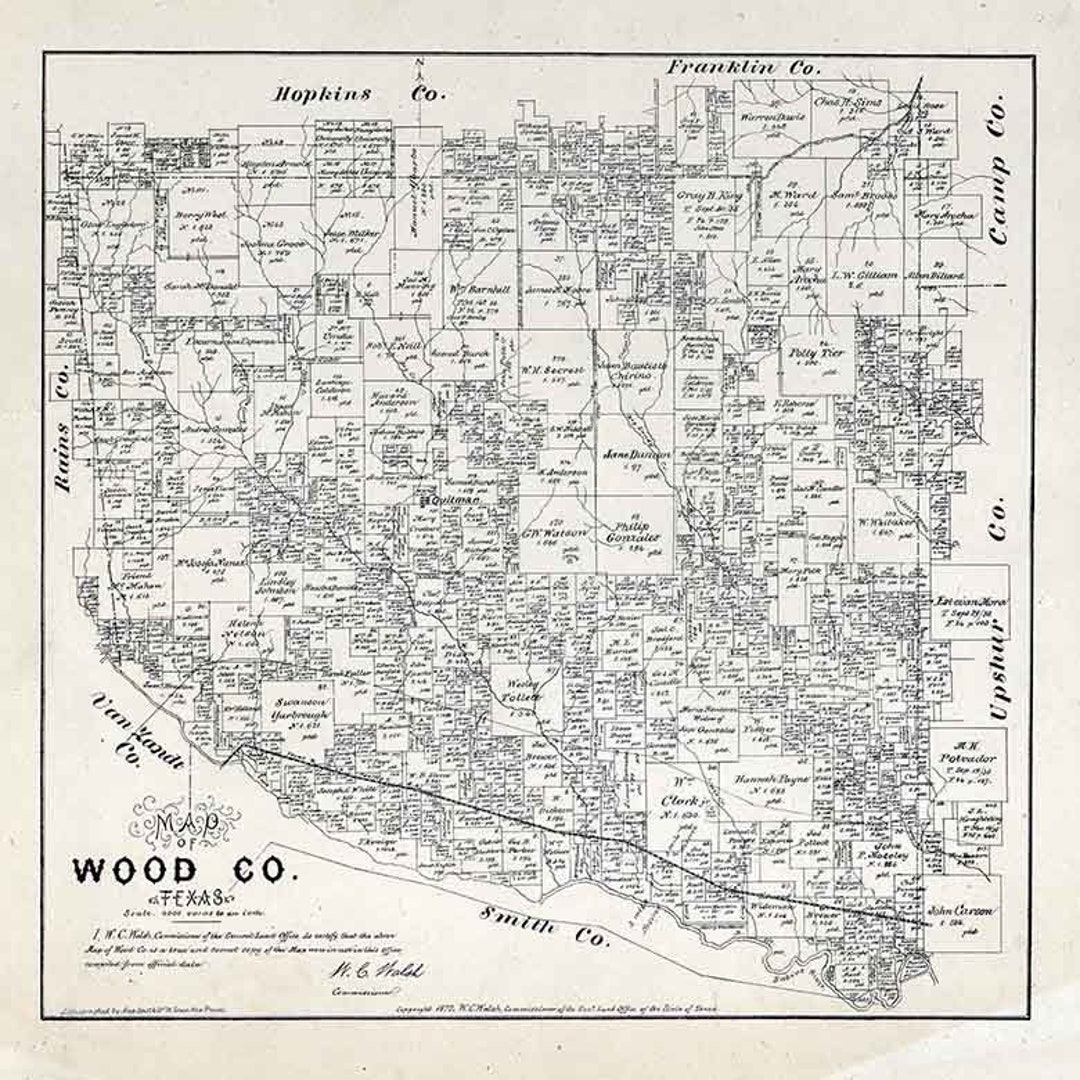 1879 Farm Line Map of Wood County Texas - Etsy