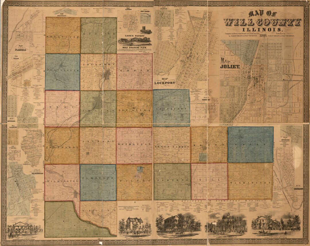 1864 Farm Line Map of Will County Illinois - Etsy