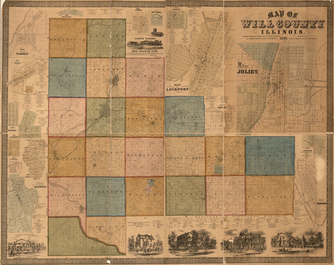 1864 Farm Line Map of Will County Illinois - Etsy