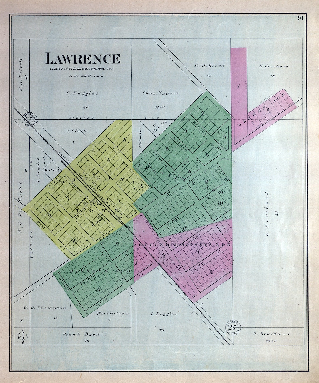 1892 Town Map of Lawrence Mchenry County Illinois - Etsy