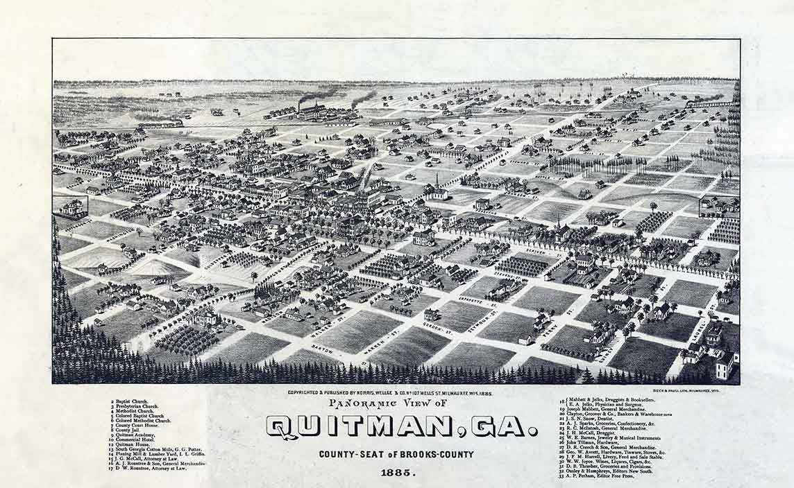 1885 Panoramic Map of Quitman Georgia Brooks County - Etsy