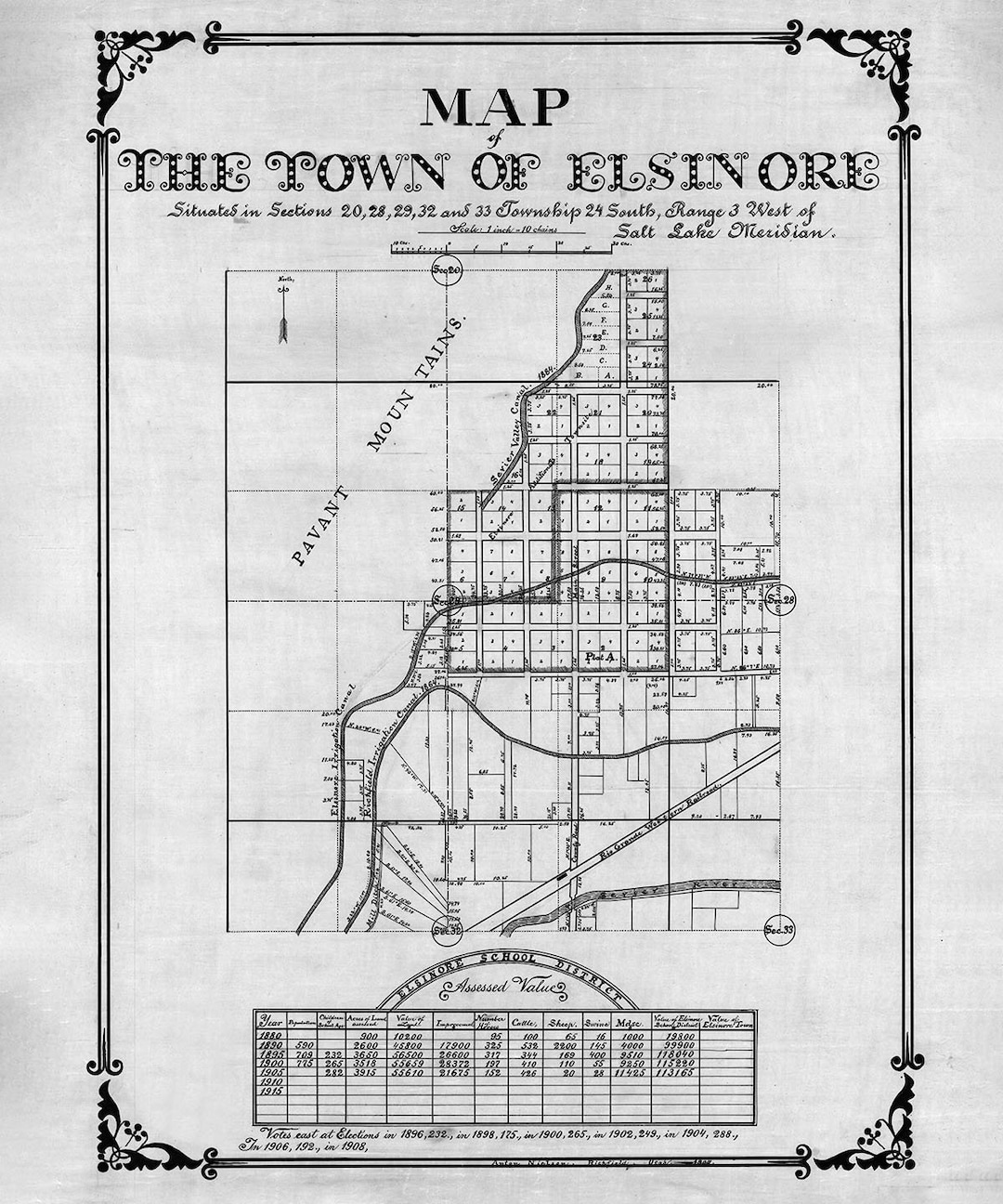 1915 Map of the Town of Elsinore Sevier County Utah - Etsy