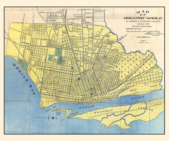 1907 Map of Mobile Alabama - Etsy