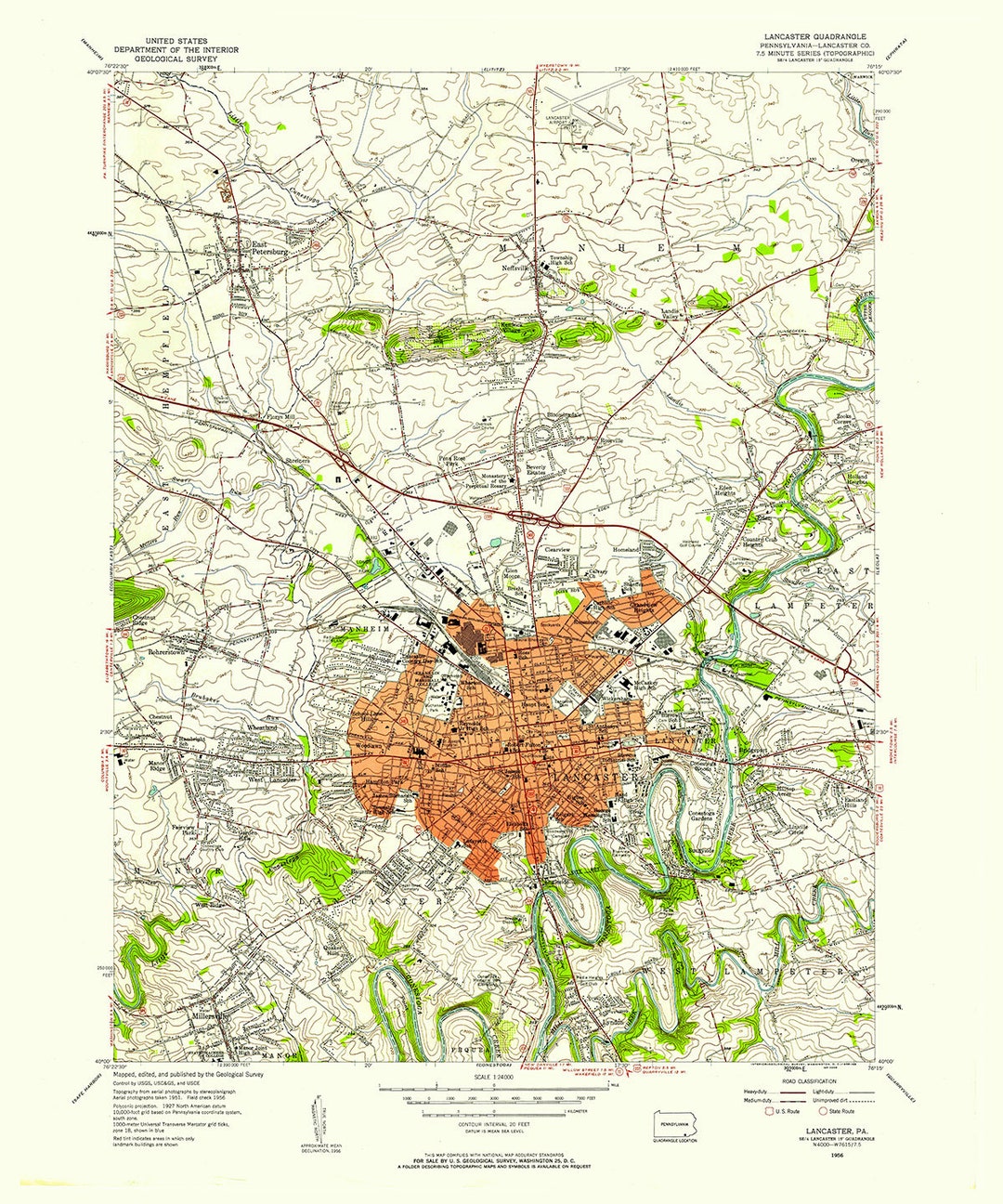 1956 Topo Map of Lancaster Pennsylvania - Etsy