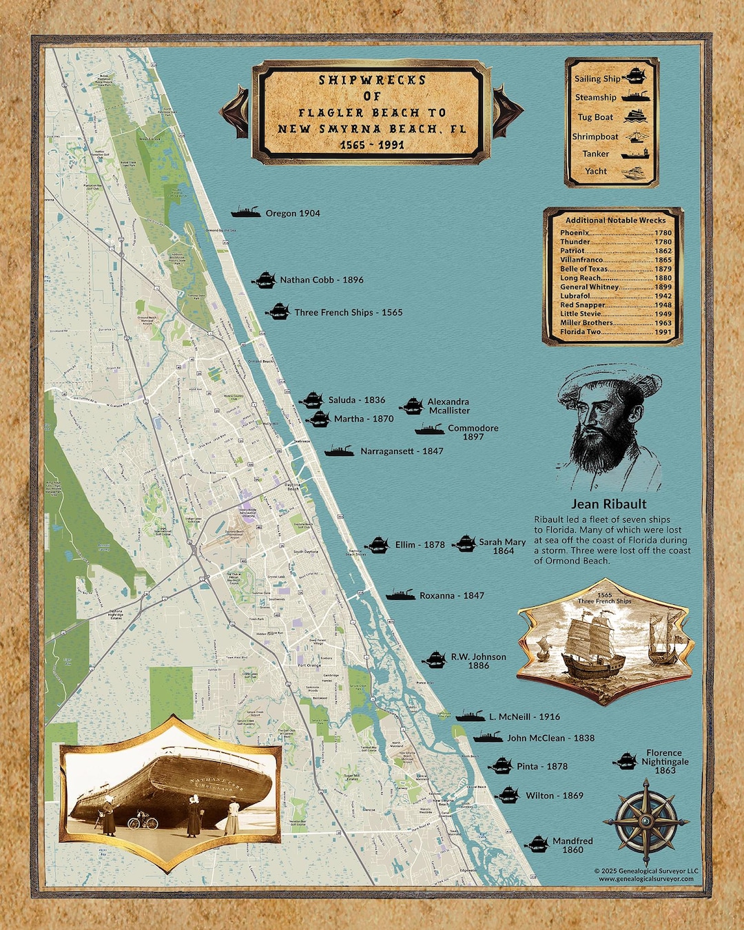Shipwreck Map of Flagler Beach to New Smyrna Beach Florida - Etsy