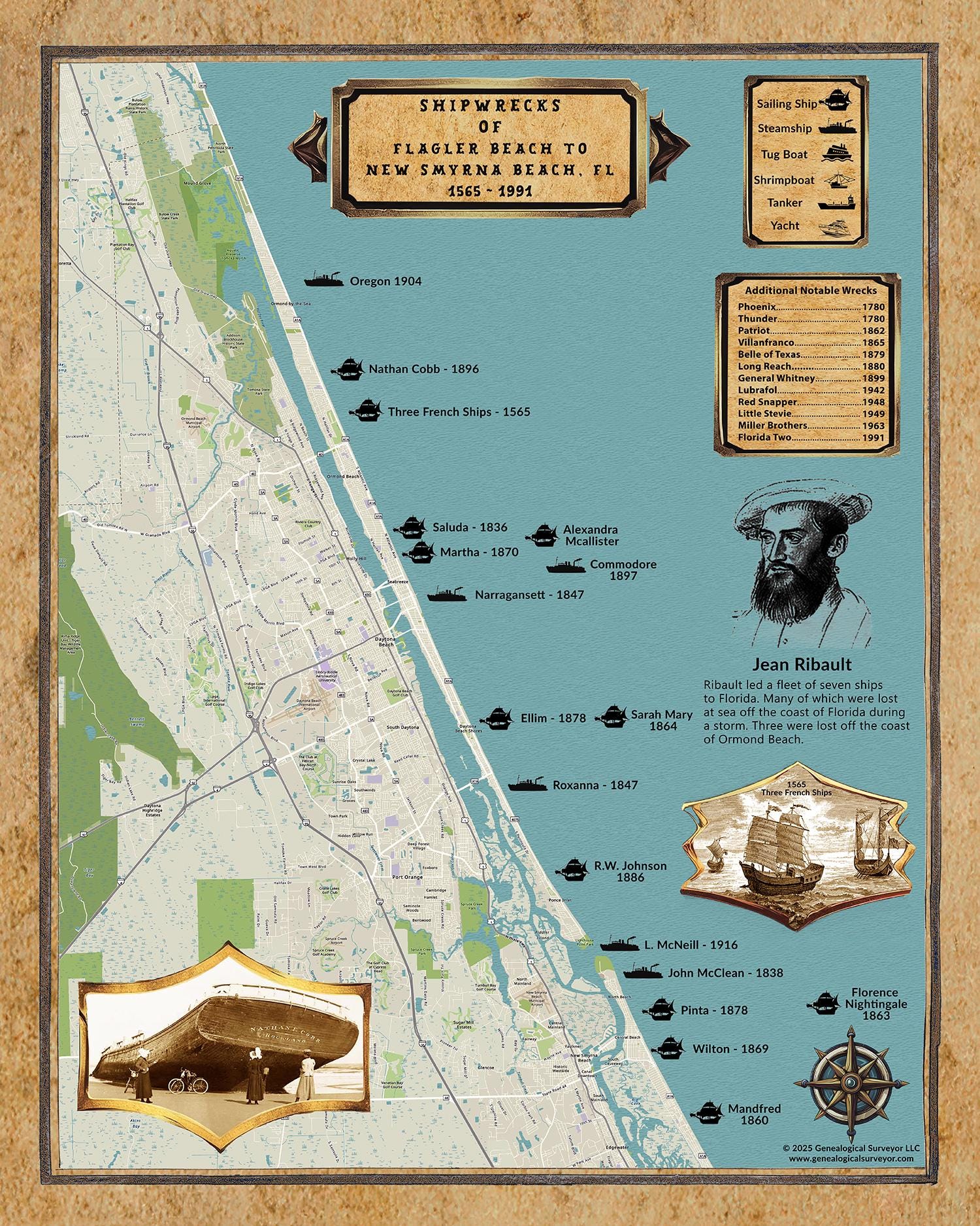 Shipwreck Map of Flagler Beach to New Smyrna Beach Florida - Etsy