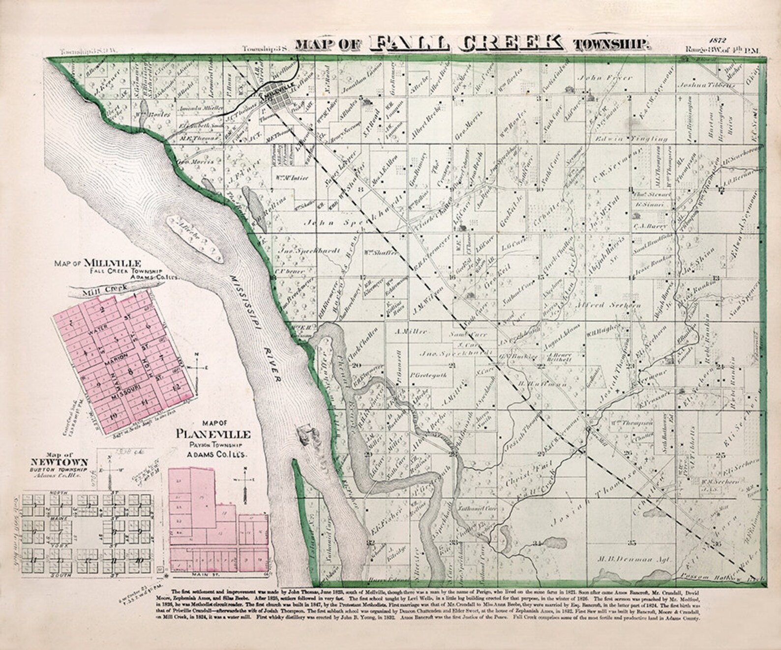 1872 Map of Fall Creek Township Adams County Illinois - Etsy