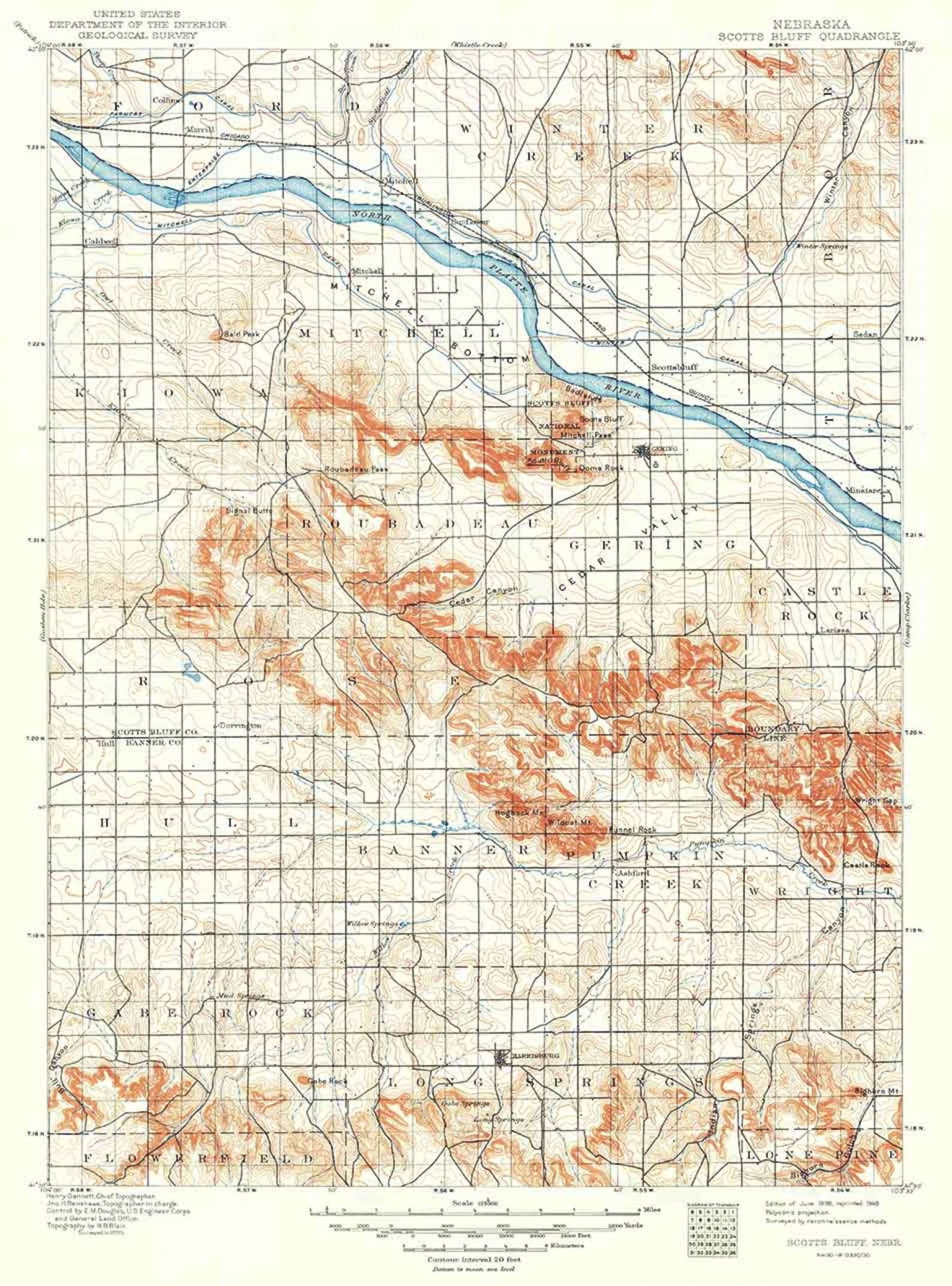 1898 Topo Map of Scotts Bluff Nebraska Harrisburg - Etsy