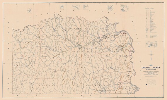 1938 Farm House Map of Greene County Pennsylvania Carmichaels | Etsy