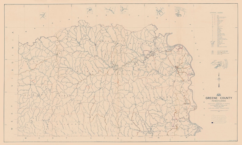 1938 Farm House Map of Greene County Pennsylvania Carmichaels - Etsy
