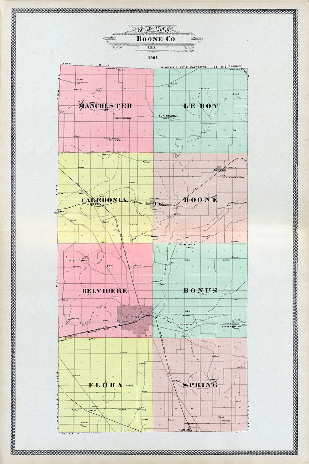 1905 Map of Boone County Illinois - Etsy