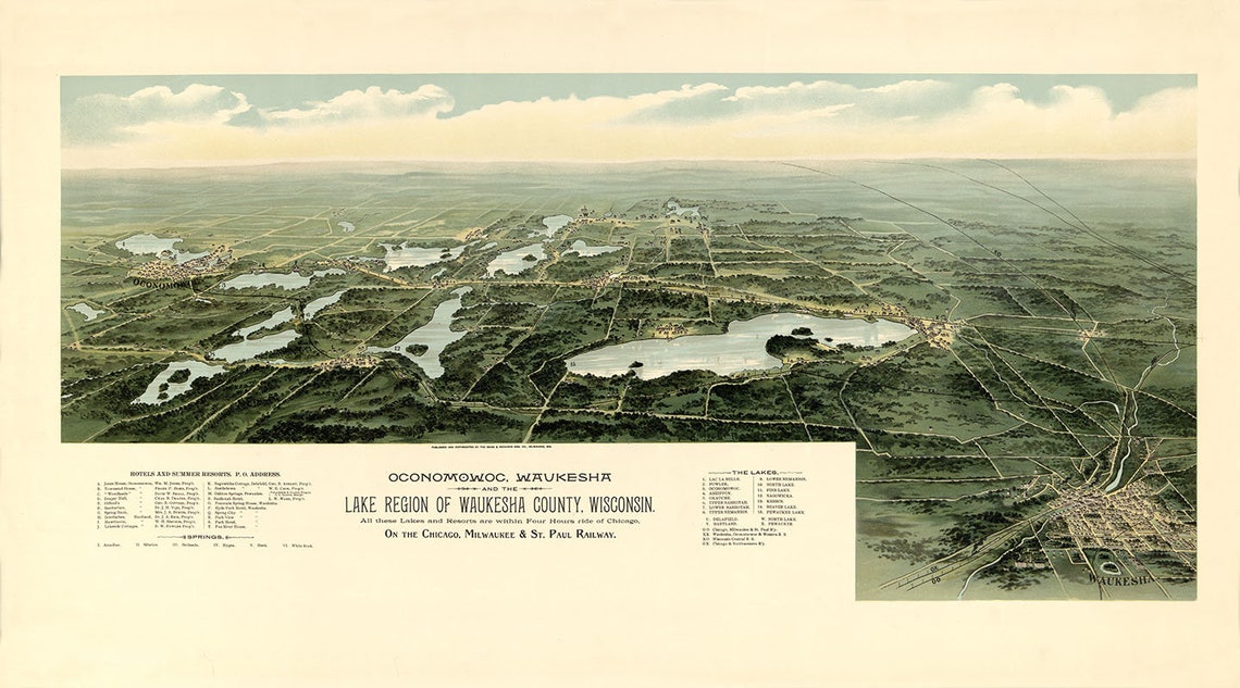 1890 Panoramic Map of Oconomowoc Wisconsin and the Lake Region - Etsy