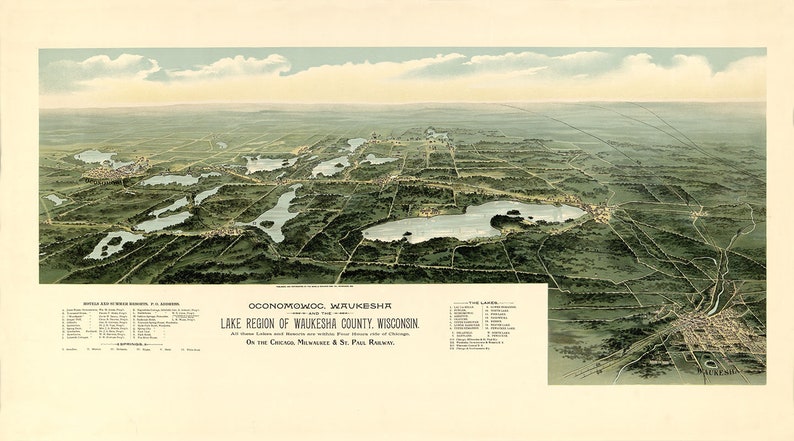 1890 Panoramic Map of Oconomowoc Wisconsin and the Lake Region - Etsy