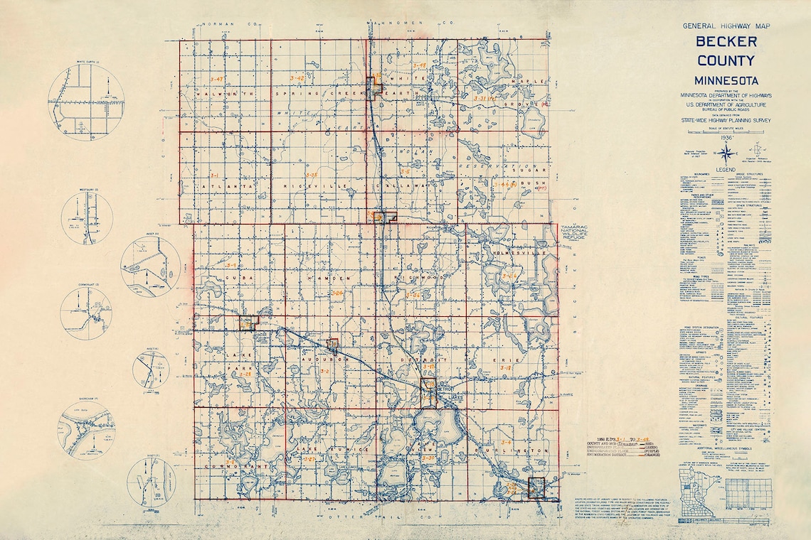 1950 Map of Becker County Minnesota - Etsy