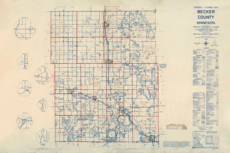 1950 Map of Becker County Minnesota - Etsy
