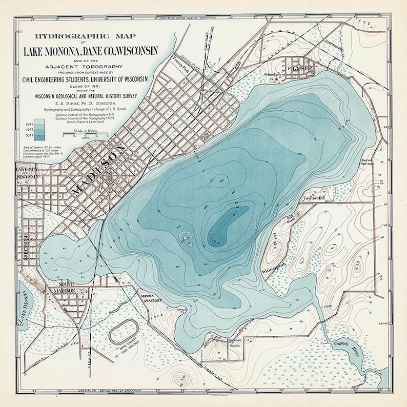 1900 Map of Lake Monona Dane County Wisconsin - Etsy