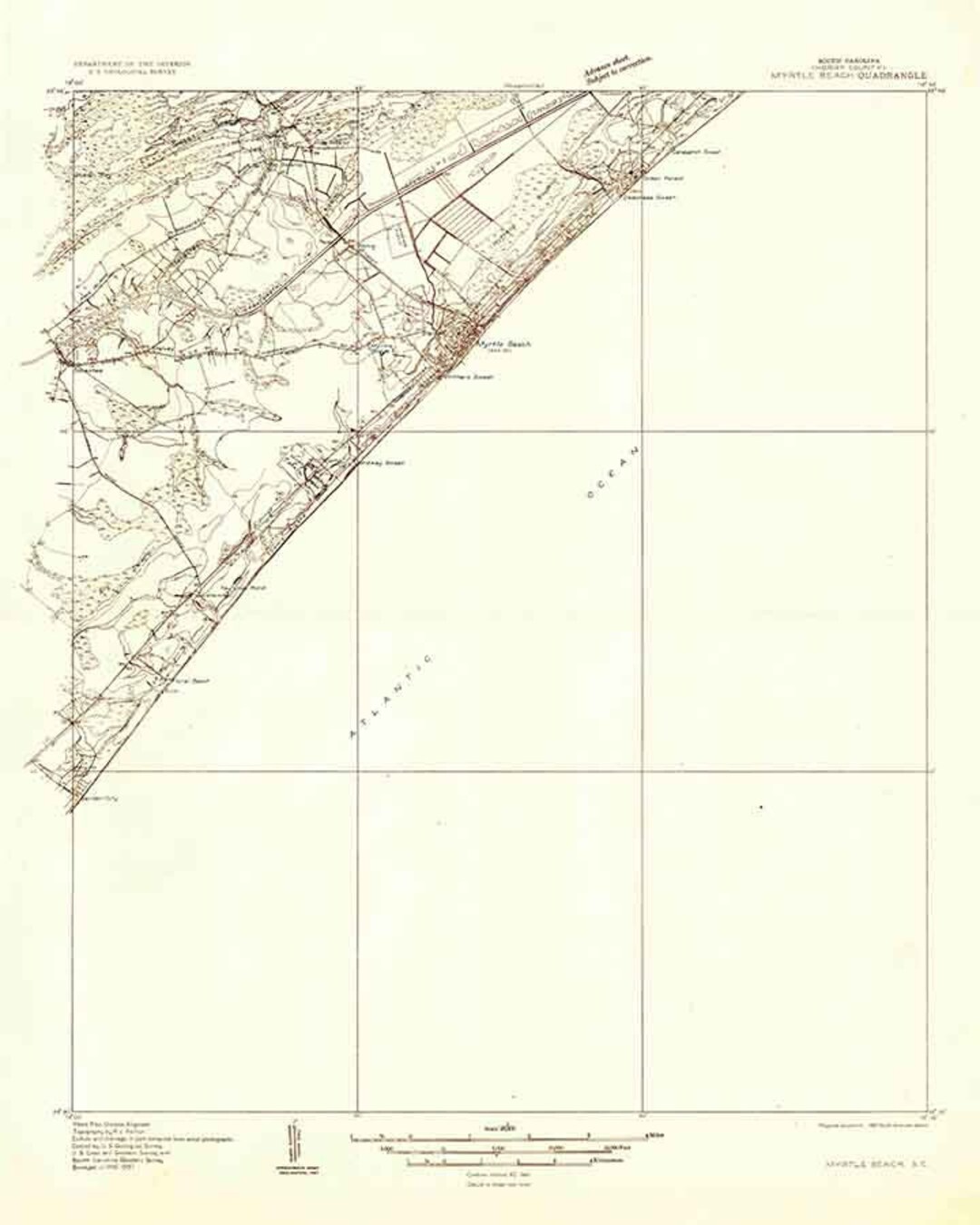 1937 Topo Map of Myrtle Beach South Carolina Quadrangle - Etsy