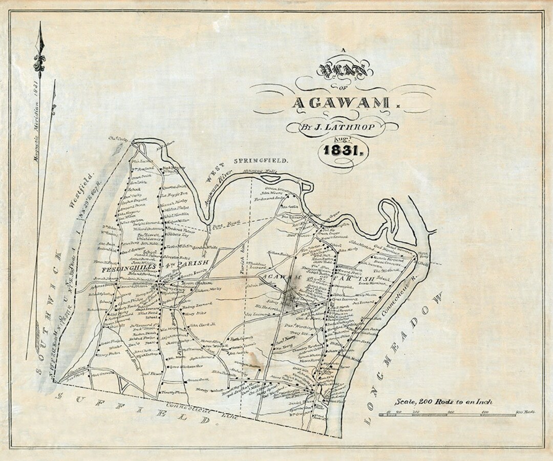 1831 Map of Agawam Hampden County Massachusetts - Etsy