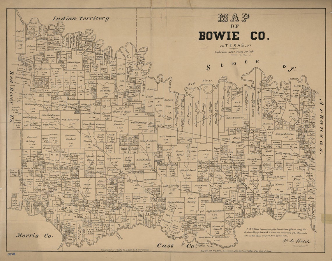 1879 Farm Line Map of Bowie County Texas - Etsy