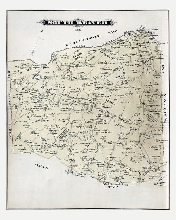 1876 Map of South Beaver Township Beaver County Pennsylvania - Etsy