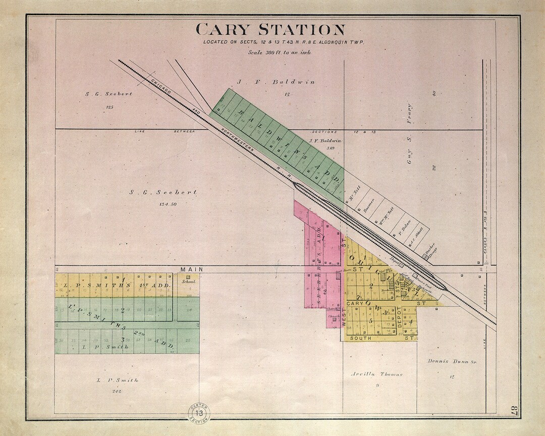 1892 Town Map of Cary Station Mchenry County Illinois - Etsy