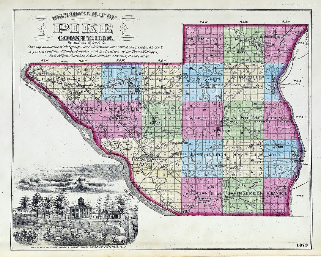 1872 Map of Pike County Illinois - Etsy