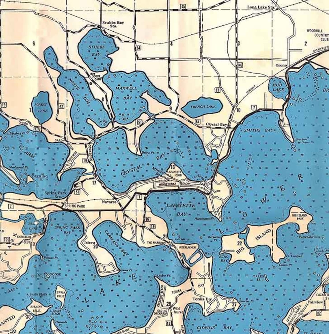 1960 Map of Lake Minnetonka Wayzata Minnesota | Etsy