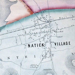 1853 Town Map of Natick Middlesex County Massachusetts - Etsy
