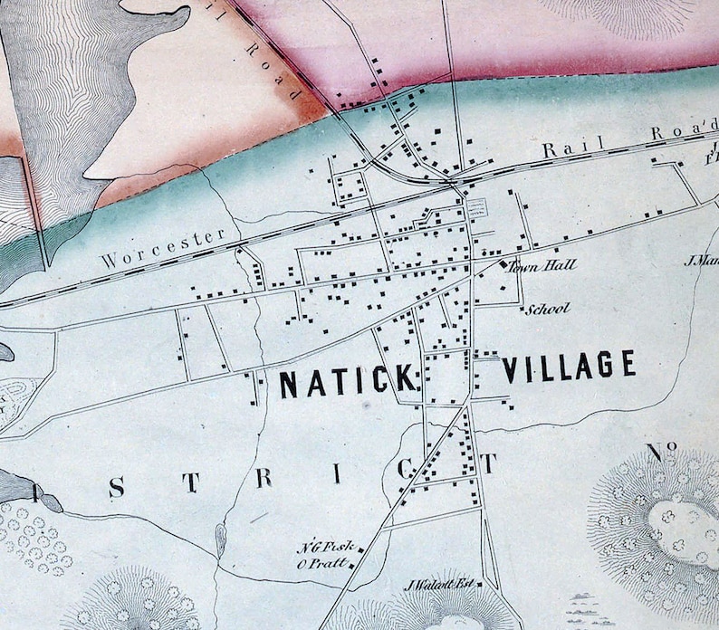 1853 Town Map of Natick Middlesex County Massachusetts - Etsy