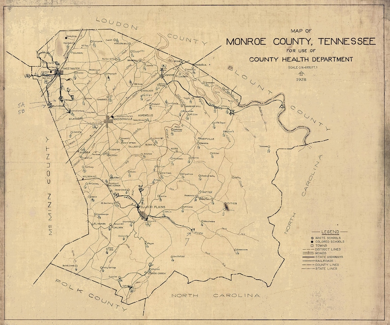 1928 Map of Monroe County Tennessee - Etsy
