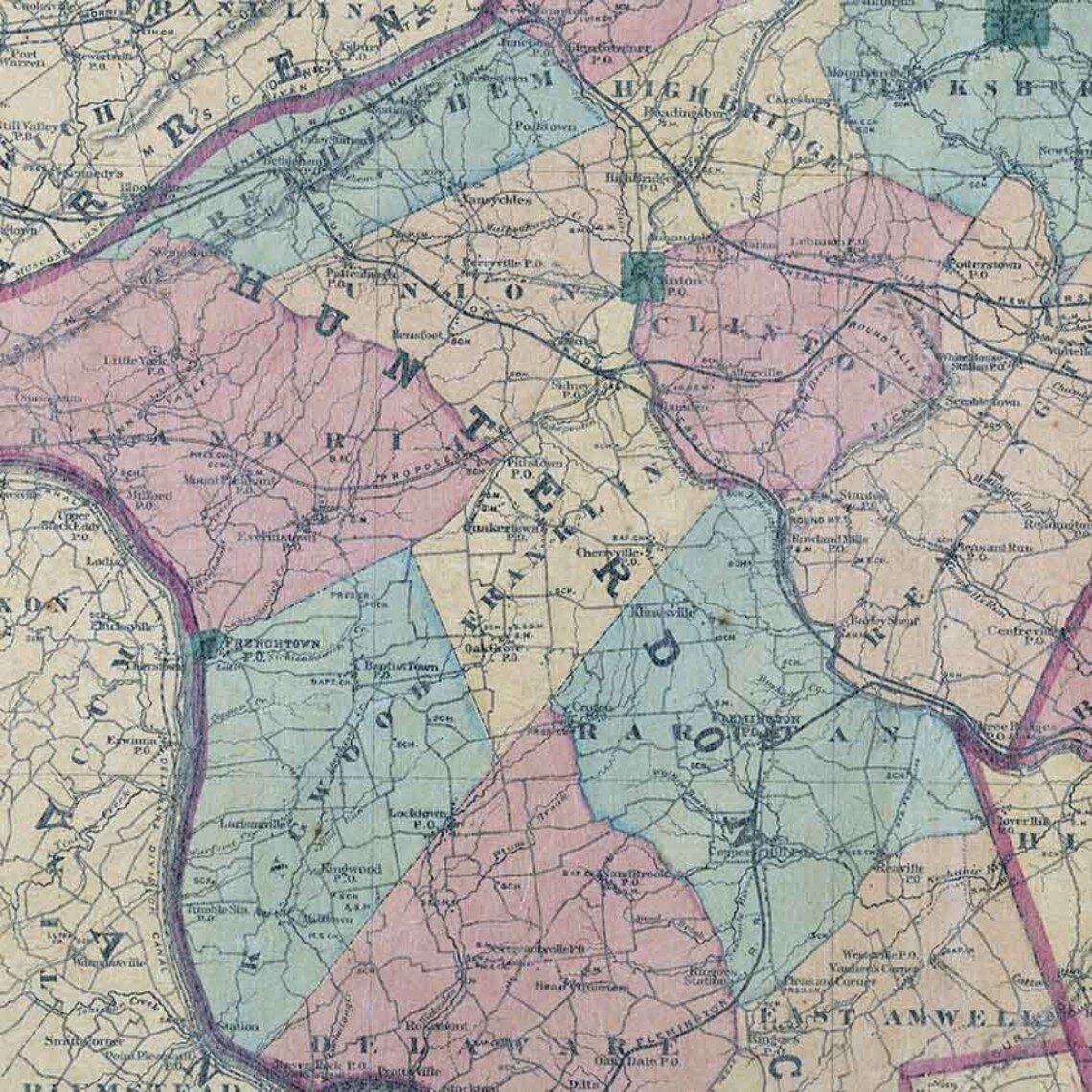 1872 Map of Hunterdon County Somerset County New Jersey | Etsy