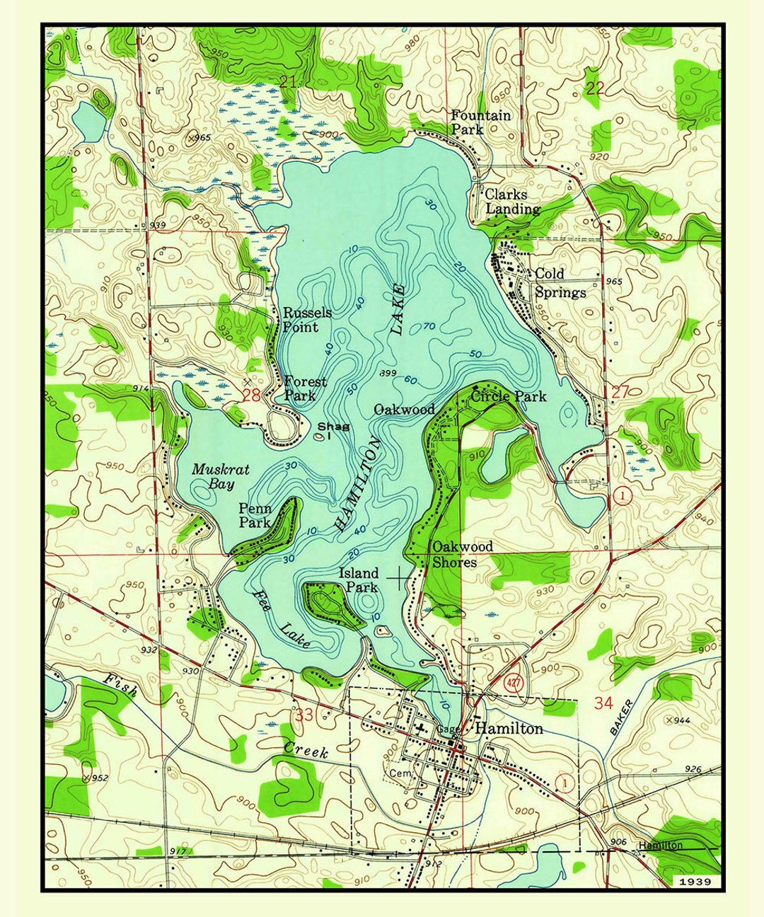 1961 Map of Hamilton Lake Steuben County Indiana - Etsy