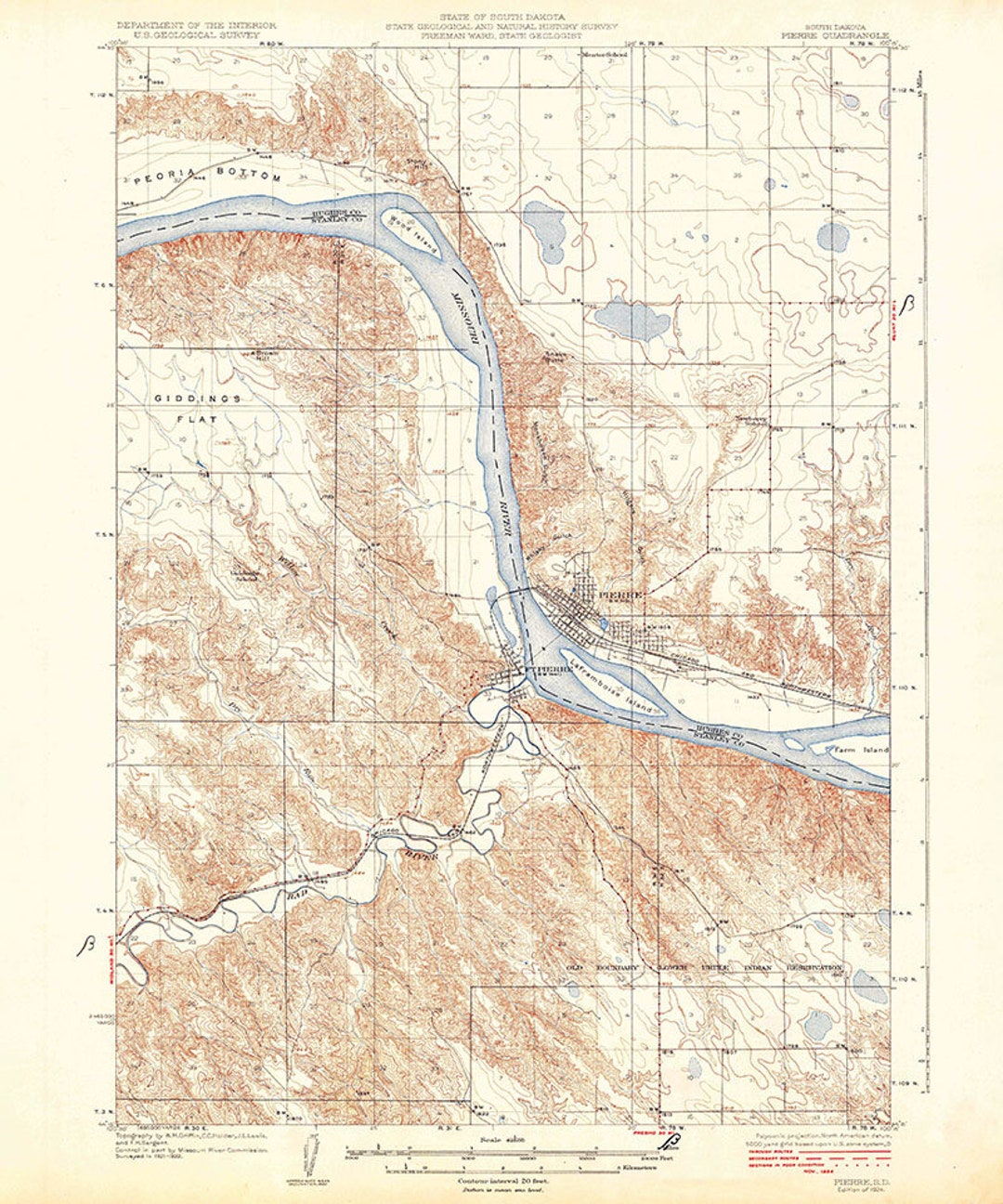 1924 Topo Map of Pierre South Dakota Quadrangle - Etsy