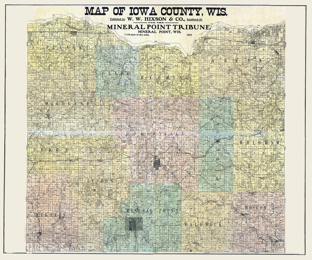 1901 Farm Line Map of Iowa County Wisconsin - Etsy