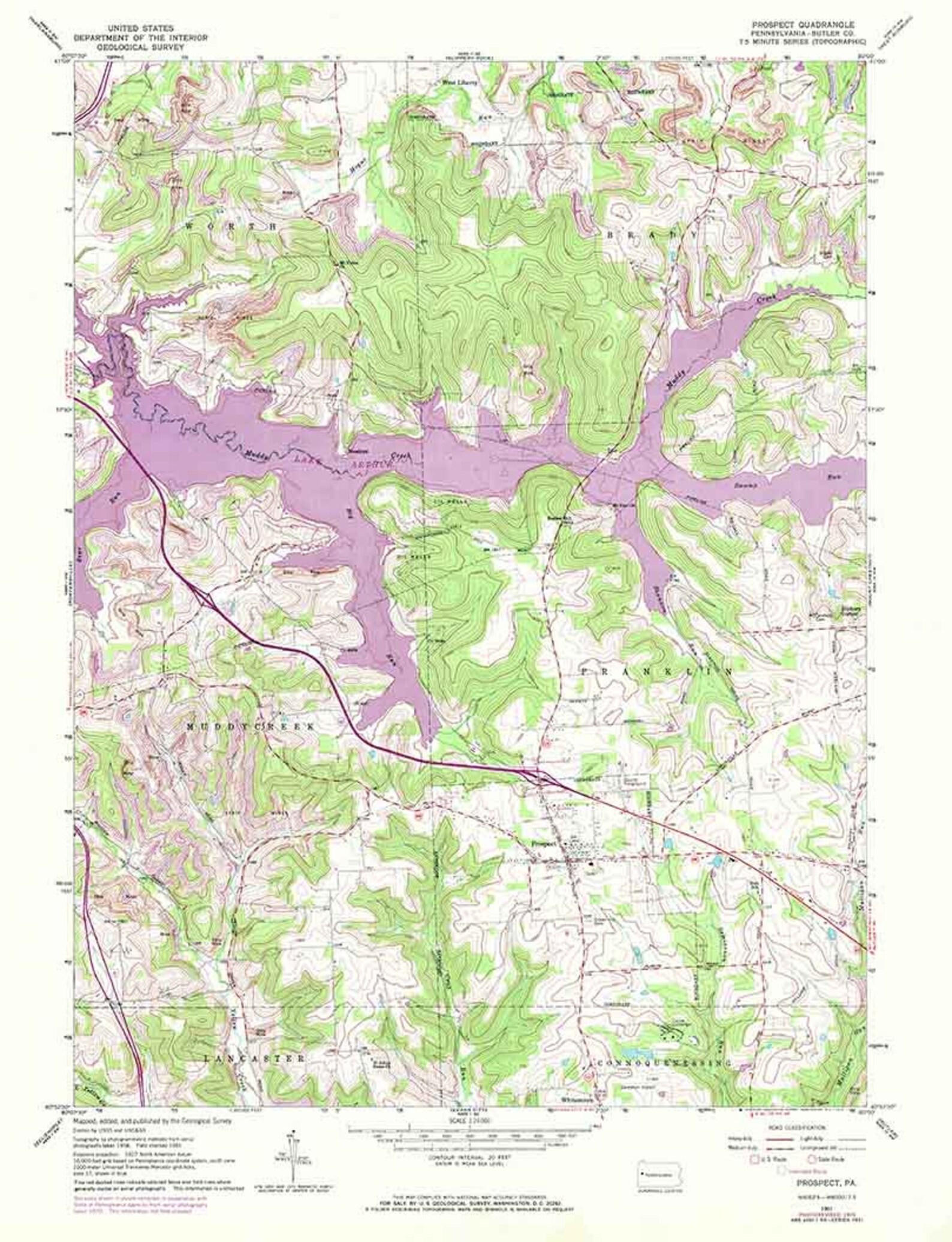 1961 Topo Map of Prospect PA Quadrangle Moraine State Park Lake Arthur ...