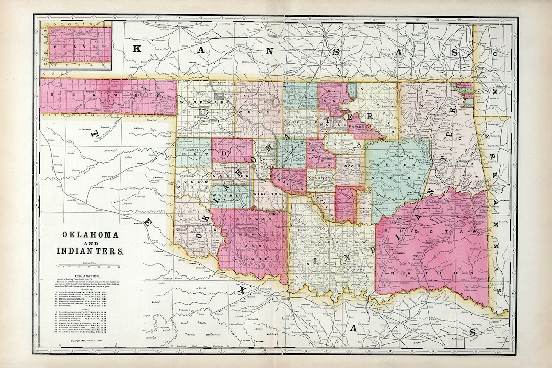 1899 Map of Oklahoma and Indian Territory - Etsy